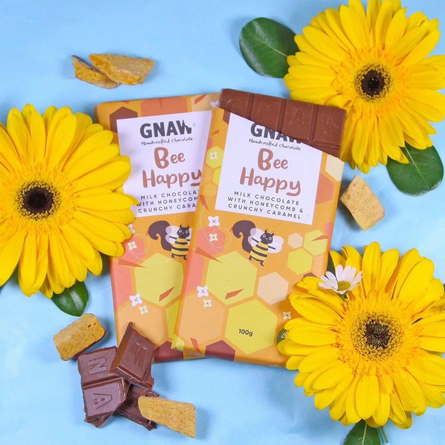 NEW Bee Happy Honeycomb and Crunchy Caramel Bar – GNAW Chocolate